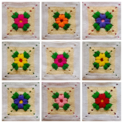 Crochet Woollen Multicolored Cherry Blossom Granny Square