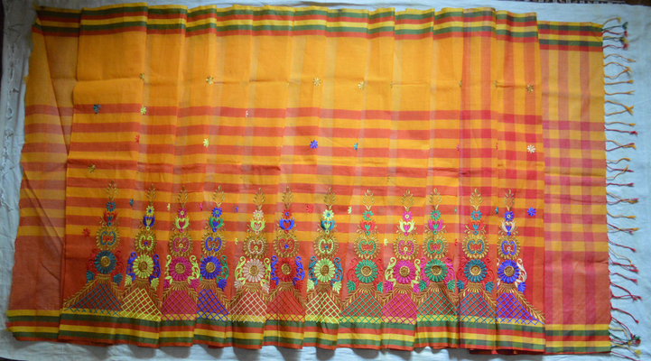 Multicolored Embroidered Chanderi Santali Phuta Saree