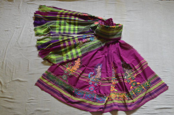 Embroidered Santali Panchi Saree With Dupatta