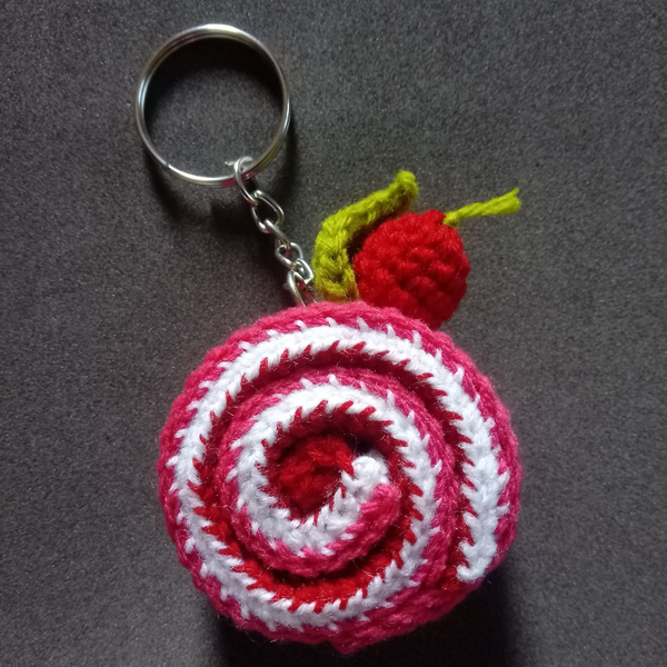 Crochet Woollen Swiss Roll Keychain