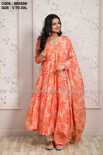 Fanta Orange Pure Chiffon Maxi Dress Set