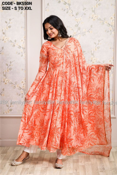 Fanta Orange Pure Chiffon Maxi Dress Set