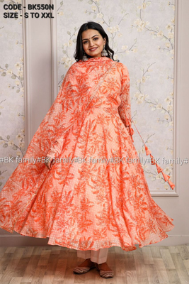 Fanta Orange Pure Chiffon Maxi Dress Set
