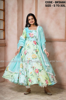 Turquoise Blue Cotton Linen Maxi Suit