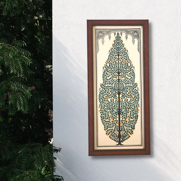 Green Tree of Life Tussar Silk Picture Frame | Pattachitra Painting