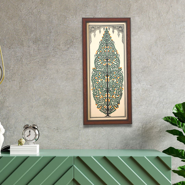 Green Tree of Life Tussar Silk Picture Frame | Pattachitra Painting