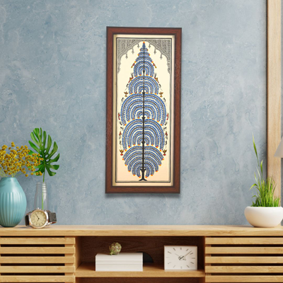 Blue Tussar Silk Painting | Pattachitra Tree of Life | Framed Artwork