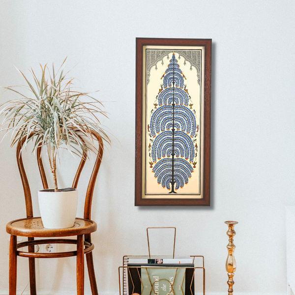 Blue Tussar Silk Painting | Pattachitra Tree of Life | Framed Artwork