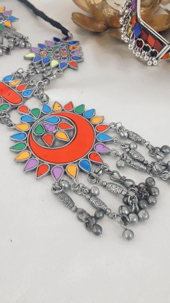 MULTICOLORED RED CHAND DESI AFGHAN CHOKER SET