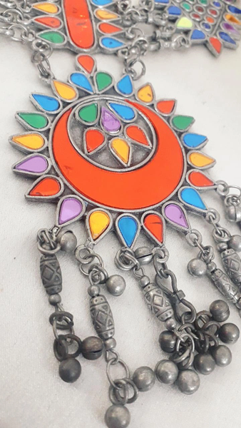 MULTICOLORED RED CHAND DESI AFGHAN CHOKER SET