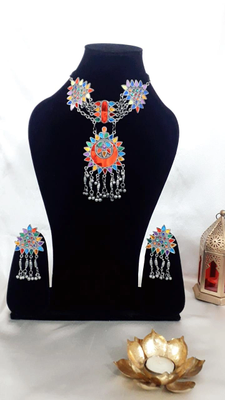 MULTICOLORED RED CHAND DESI AFGHAN CHOKER SET