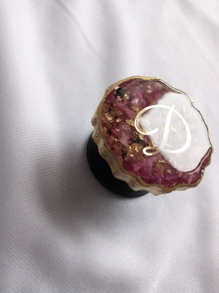 Real Pink Flower Preserved Pop Sockets With Initial