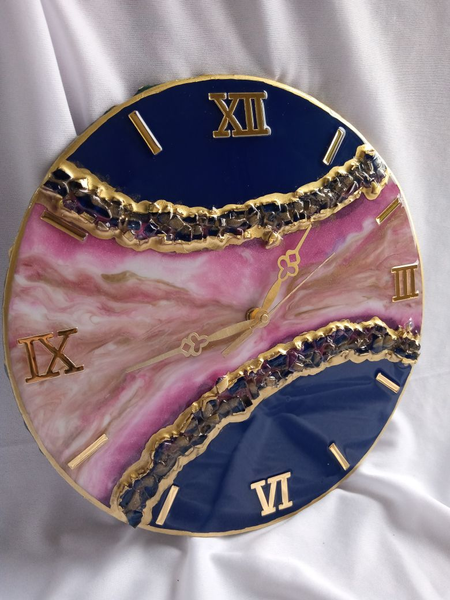 Resin Geode Blue - Pink Wall Clock