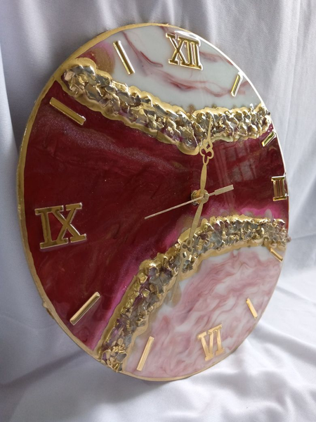 Resin Geode White Maroon Wall Clock