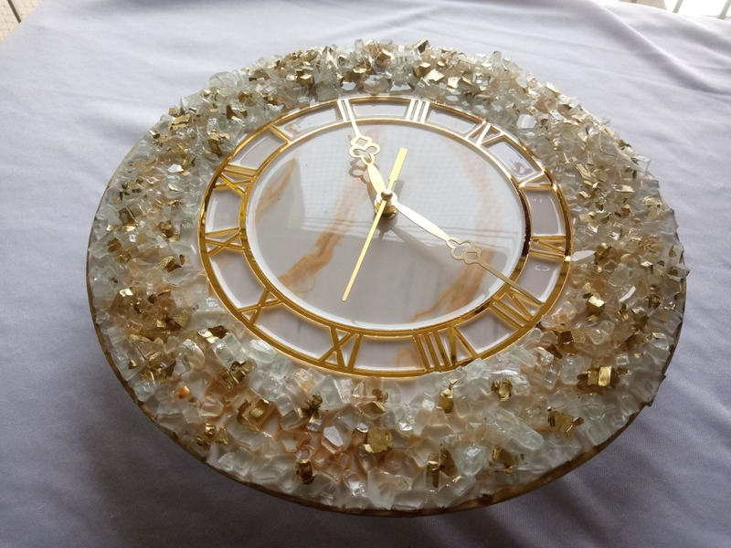 Resin Clock White & Gold Geode Wall clock