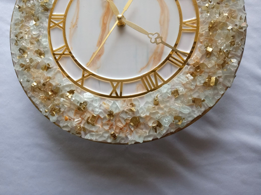 Resin Clock White & Gold Geode Wall clock