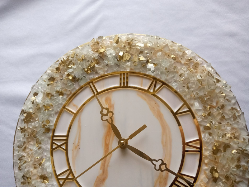 Resin Clock White & Gold Geode Wall clock