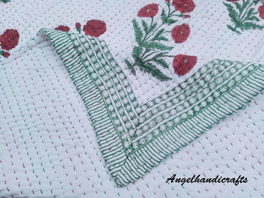 Mughal Butta Hand Block Print Kantha cotton Blanket