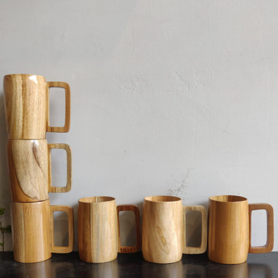 Handcrafted Teak Wood Mugs