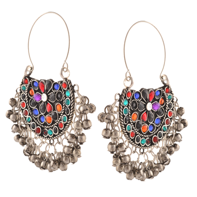 Zephyrr Fashion Oxidized Silver Afghani Tribal Dangler Hook Chandbali ...