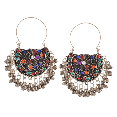 Zephyrr Fashion Oxidized Silver Afghani Tribal Dangler Hook Chandbali ...