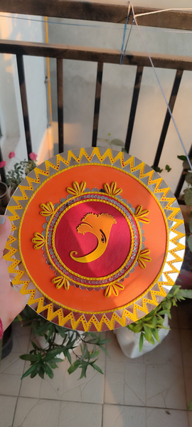 Ganapati Lip Pan Art With Mirror Work Wall Decor