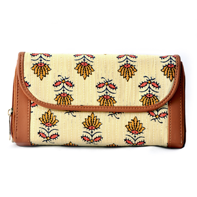 Light Yellow Floral Double Partition Wallet