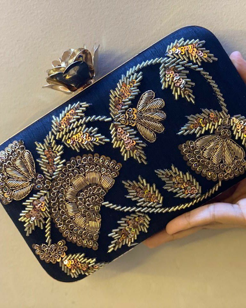 Black floral Embroidery Clutch Bag