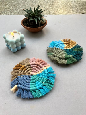 Macrame "malibu" Multicolor Coasters (set Of 2)