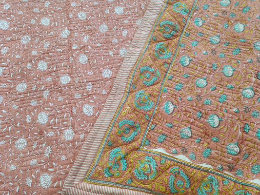 Block Printed Bedcover/ A.c. Quilt/ Full Double Bed Size/ Natural ...