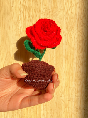 Red Rose Crochet Flower Pot