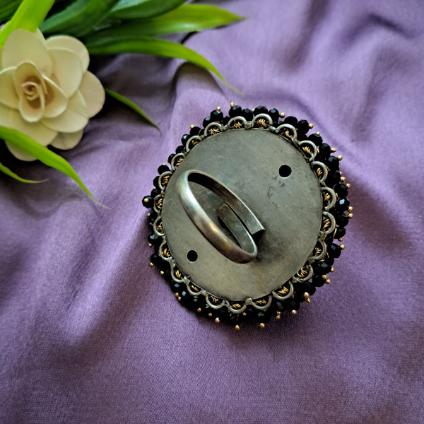 Ekani Musical Theme Brass Gajra Handwork Black Moti Bandhani Adjustable ...