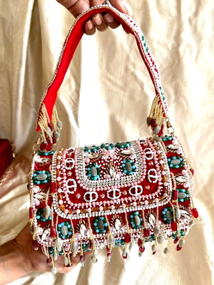 Red Beaded Flap Bag