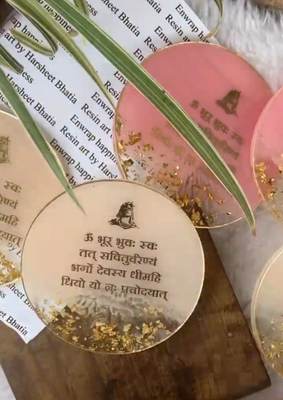 Gayatri Mantra 6 inches Resin Frame With Wooden Easel Stand