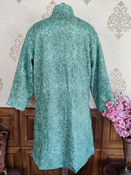LONG KASHMIRI JAMAWAR JACKET WITH HEAVY PAISLEY-FLORAL EMBROIDERY ...
