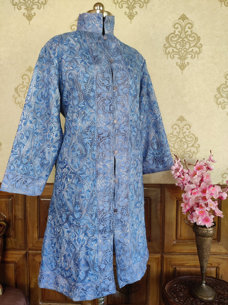 LONG KASHMIRI JAMAWAR JACKET WITH HEAVY PAISLEY-FLORAL EMBROIDERY ...