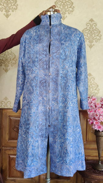 LONG KASHMIRI JAMAWAR JACKET WITH HEAVY PAISLEY-FLORAL EMBROIDERY ...