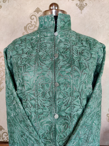 LONG KASHMIRI JAMAWAR JACKET WITH HEAVY PAISLEY-FLORAL EMBROIDERY ...