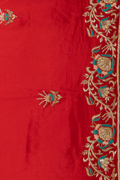 Fiery Red Saree In Silk With Zardozi Embroidered Floral Deign On The ...
