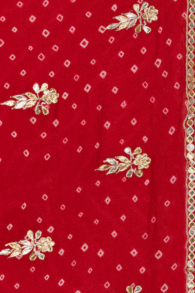 Fiery Red Saree In Crepe With Bandhani Dot Print Adorned In Gotta Patti And Zardozi Embroidered ...