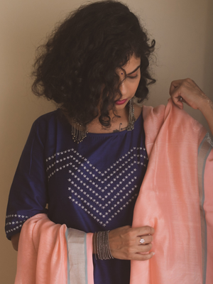 Vismay Royal Blue Kurti with Silver Zari Work