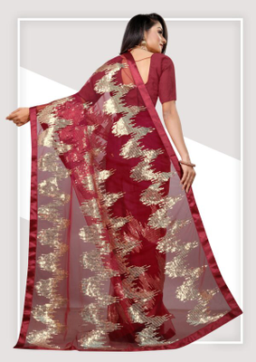 Bollywood Embroidered Work Maroon Color Net Party Wear Saree