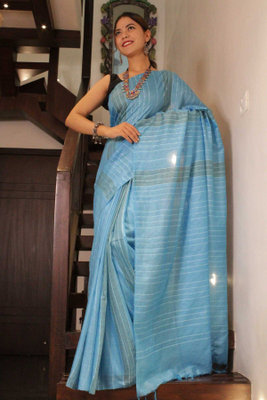 Handloom Woven Silk Viscose Saree With Vertical Stripes