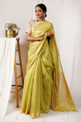 Handwoven Tissue Linen Saree