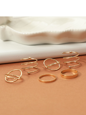 Set Of 6 Gold-Plated Midi Finger Rings