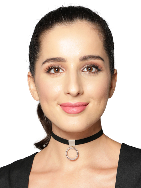 Black Gold Plated Set Of 2 Gold Ring Choker Necklace