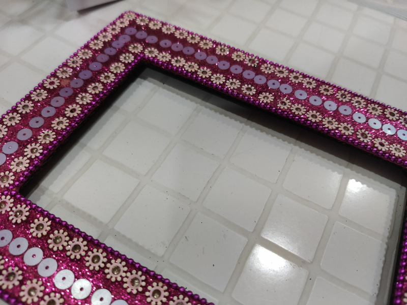 Pink Flower And Sequins Pattern Lac Frame