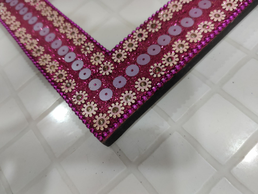 Pink Flower And Sequins Pattern Lac Frame