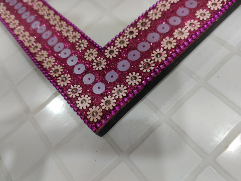 Pink Flower And Sequins Pattern Lac Frame