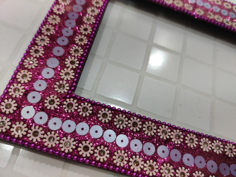 Pink Flower And Sequins Pattern Lac Frame